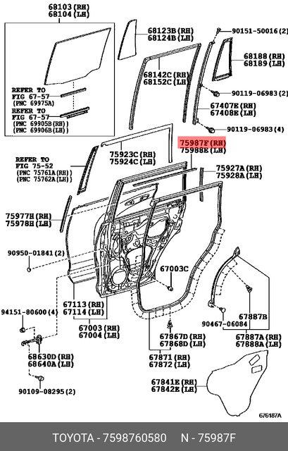 Genuine OE stripe rear door outside right 7598760580 for TOYOTA 75987 ...
