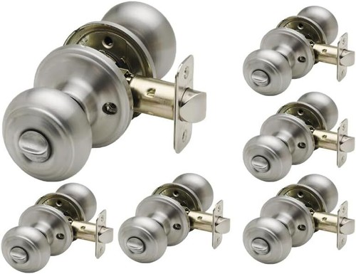 Satin Stainless Door Knobs - Round Colonial Knob with Privacy Locking ...