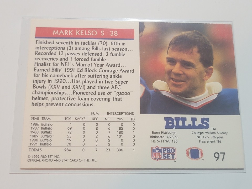 MARK KELSO 1992 Pro Set #97. BILLS | eBay