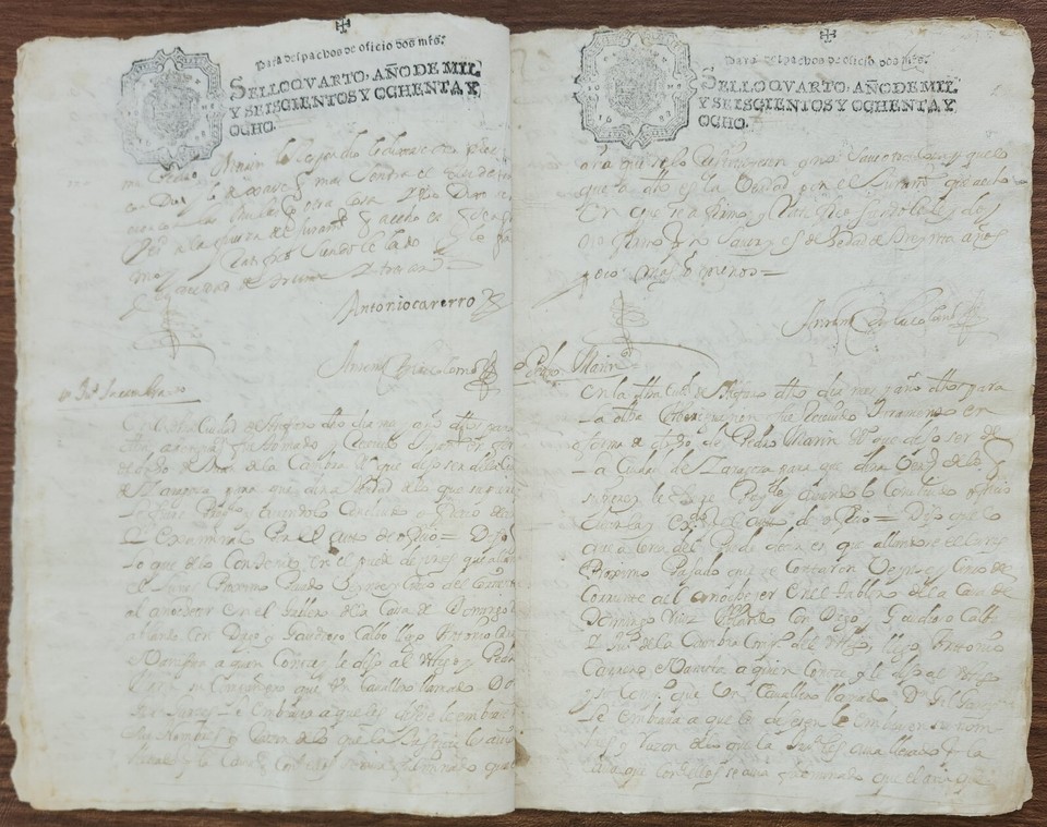 Handwritten manuscript 1688 Spanish Colonial Peru multiple stamps and ...