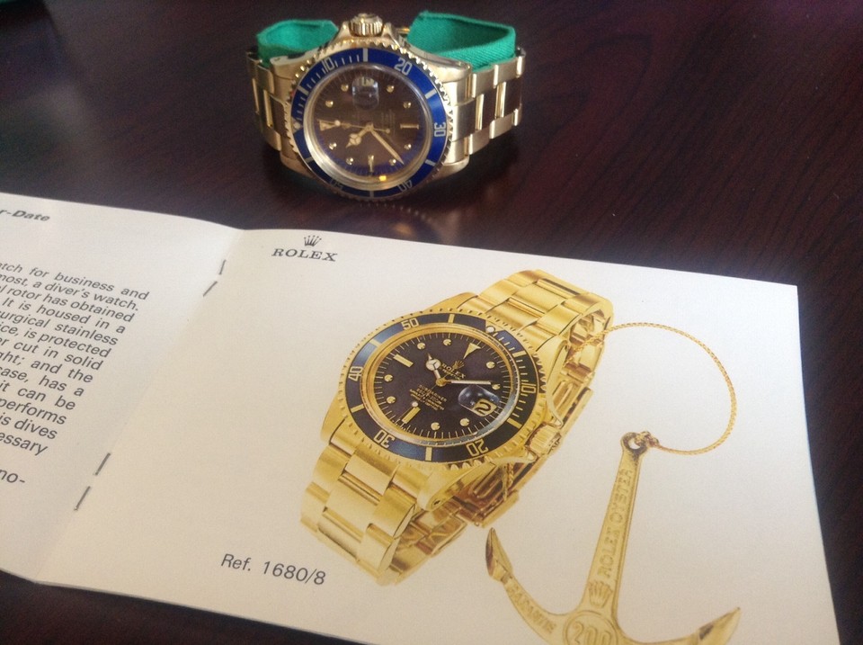 Rolex Submariner #1680 Vintage 18K Yellow Gold Tropical Coffee Rare Men ...