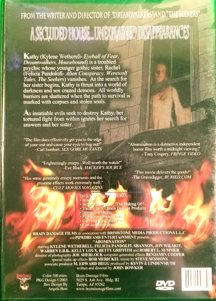 Abomination by Brain Damage Films (Rare OOP DVD) Excellent condit ships ...