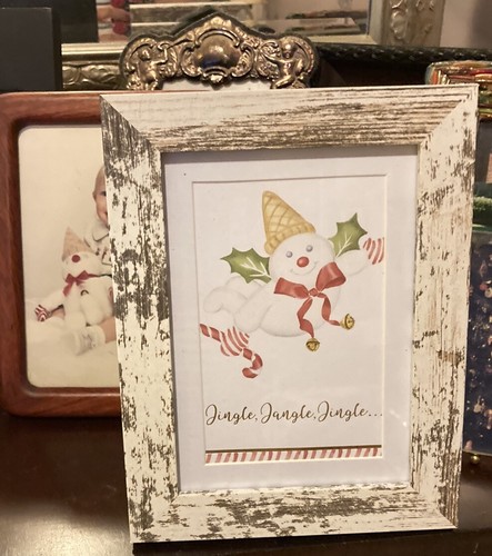 Mr Bingle Christmas Card In White Washed Wood Picture Frame 8.5 X 6.5 ...