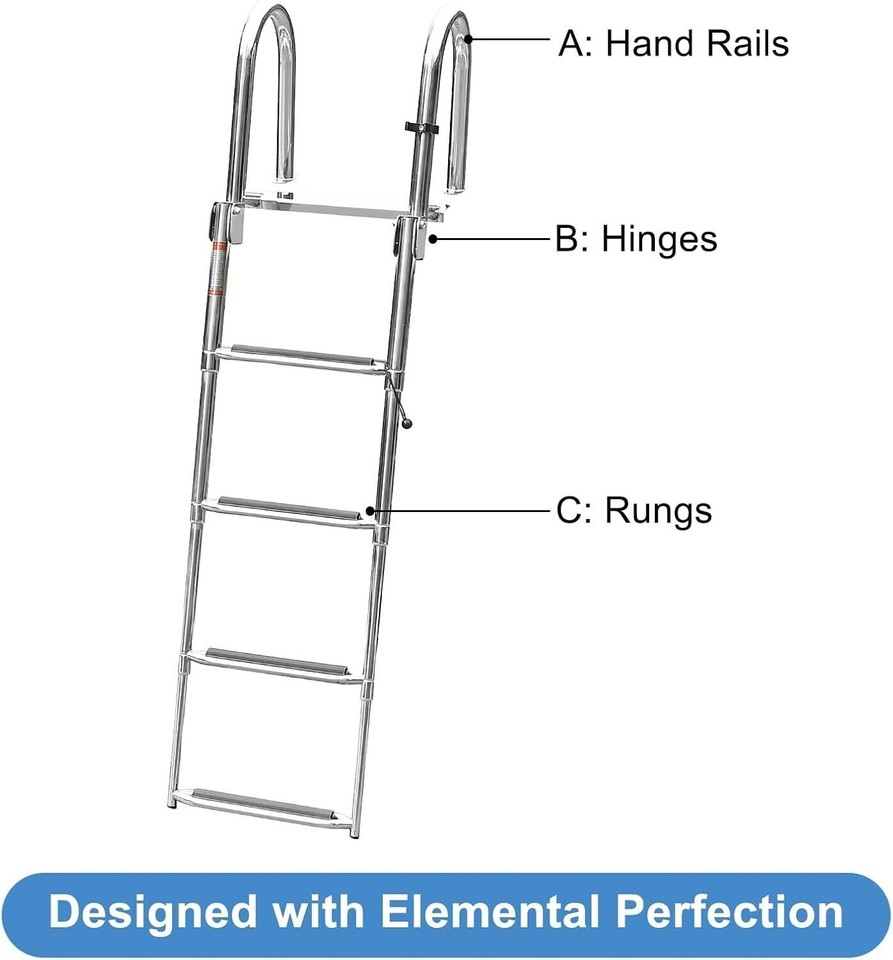 4 Step Boat Dock Ladder Flipped Up Stainless Steel Removable Pontoon ...