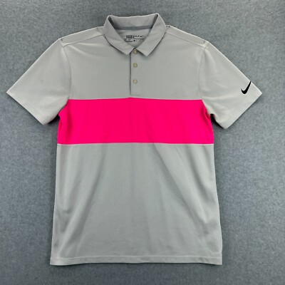 Nike Golf Men's Standard Dri-Fit Light Gray/Pink Short Sleeve Polo ...