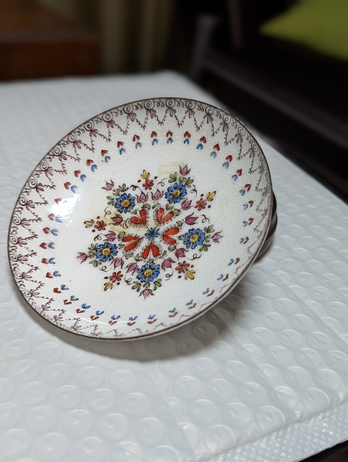 Vintage 3.5" Lacquered Metal Trinket Dish Handpainted Austria Intricate ...