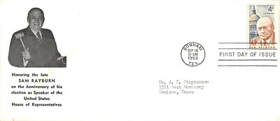 1202 4c Sam Rayburn unlisted cachet on #10 cover by R.L. McKinney Jr ...