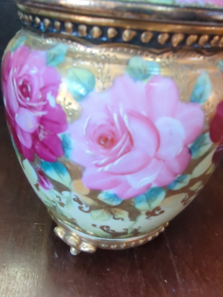antique royal nippon hand painted Roses Gold Footed Biscuit Humidor Jar ...