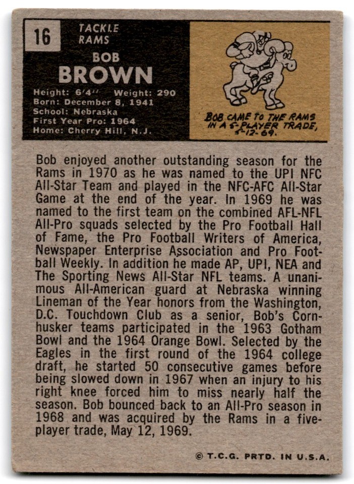 1971 Topps Bob Brown Los Angeles Rams #16 | eBay