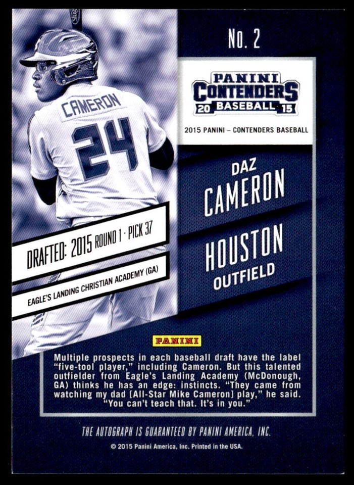 2015 Panini Contenders #2 Daz Cameron Draft Ticket Autographs Houston ...