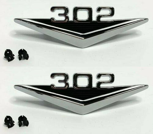 Pair V8 302 Fender Emblems For 1964-1966 Ford Mustang - Chrome | eBay