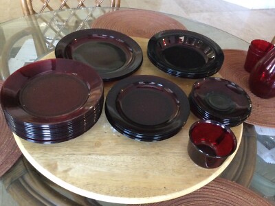 Vintage French Dark Red/Ruby Arcoroc Ruby Red Dishware | eBay