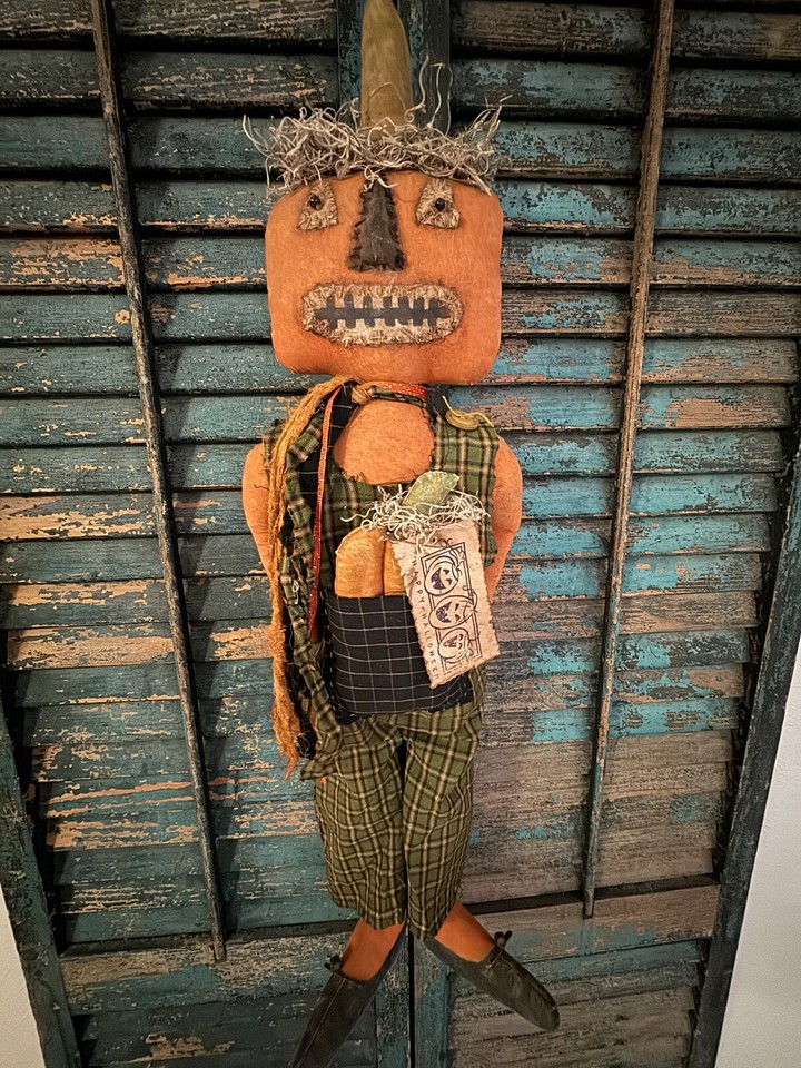 Handmade Extreme Primitive Halloween Pumpkin Doll Decor Primitive Cloth ...