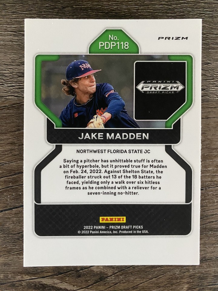 Jake Madden #PDP118 2022 Panini Prizm Draft Picks Northwest Florida ...
