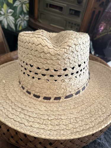 Vtg Retro Sun Blocking Summer Hat Size 6 7/8 Beige Woven Straw Stylish ...
