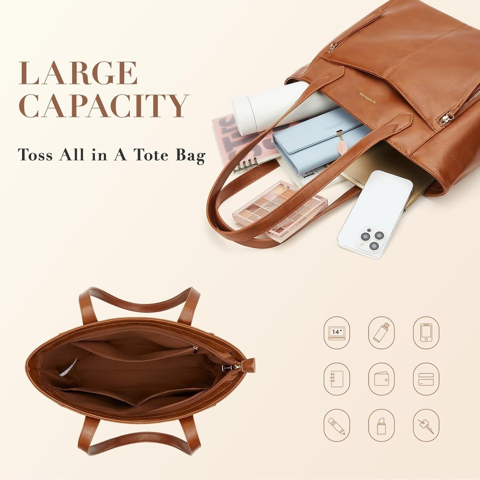 Missnine Tote Bag for Women with Zipper, Leather Purse and Handbags ...