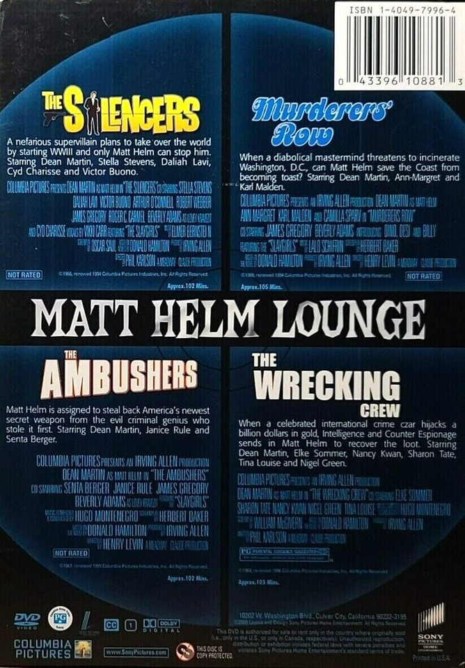 Matt Helm Lounge (Silencers/Wrecking Crew/Ambushers/Murderers Row) DVD ...
