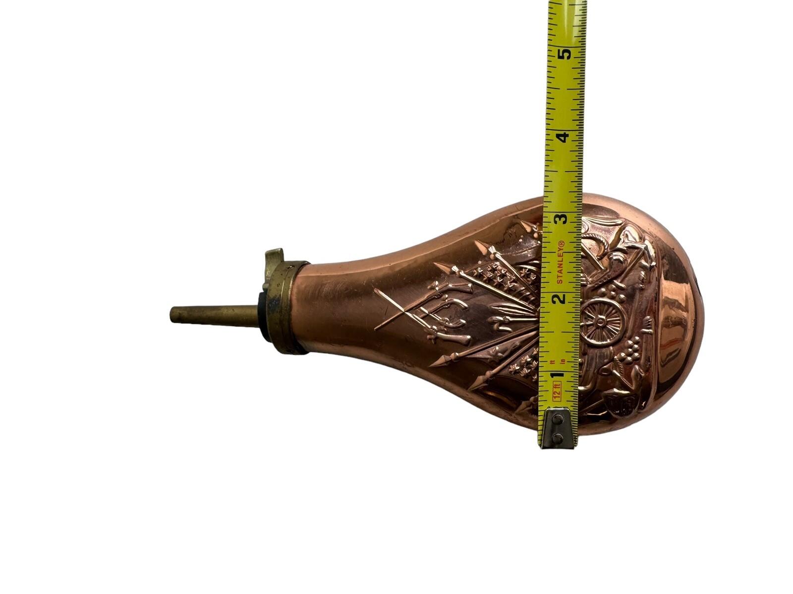 Vintage Copper/ Brass Gun Powder Flask w/ US Civil War Cannon, Muskets ...