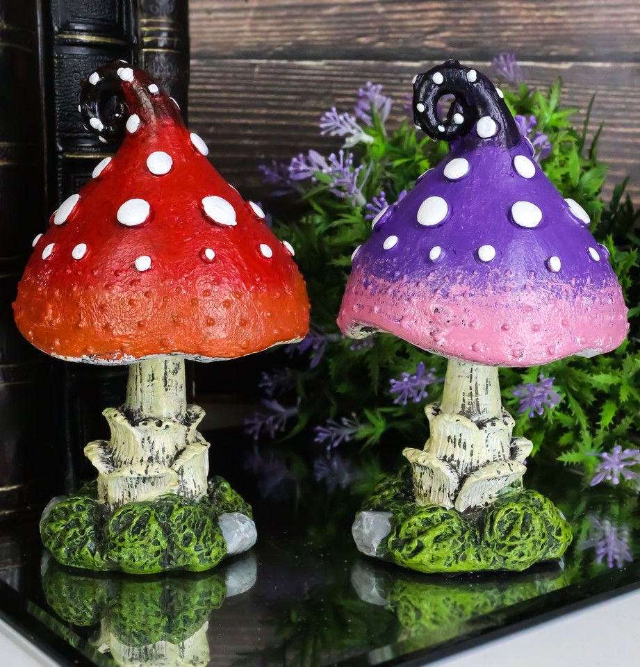 Enchanted Fairy Garden Miniature Colorful Toadstool Mushrooms Figurine ...