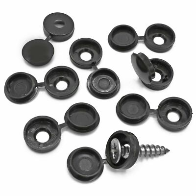 BLACK PLASTIC FOLD OVER HINGED SCREW COVER CAPS PACKS 10 TO 10,000 ...