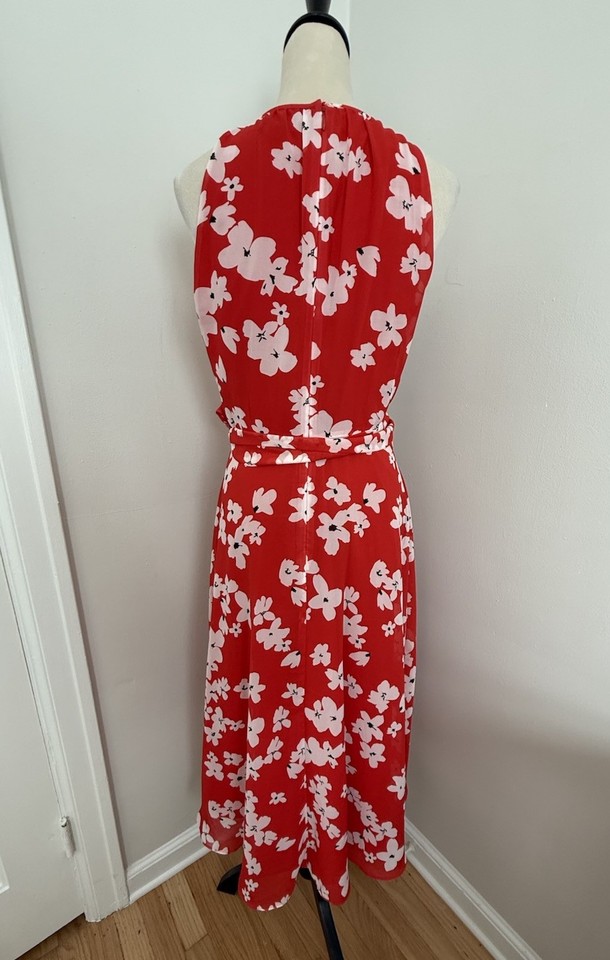 Tahari Arthur S. Levine Red White Floral Halter Style Midi Lined Dress ...