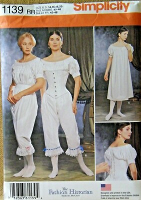 SIMPLICITY PATTERN 1139 HISTORICAL UNDERGARMENTS COSTUME SIZES 14 16 18 ...