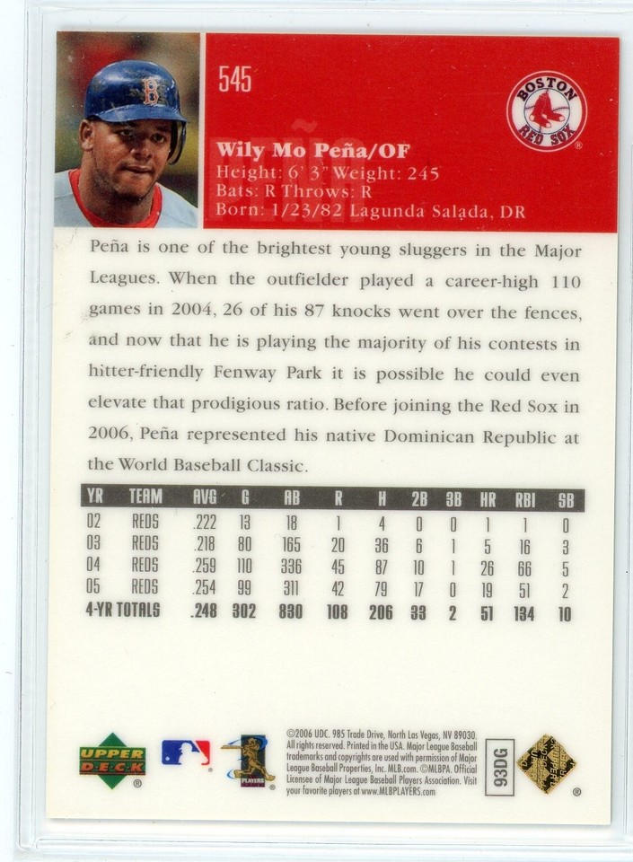 2006 Upper Deck WILY MO PENA Green Parallel Card #545 Ser# 95/99 | eBay