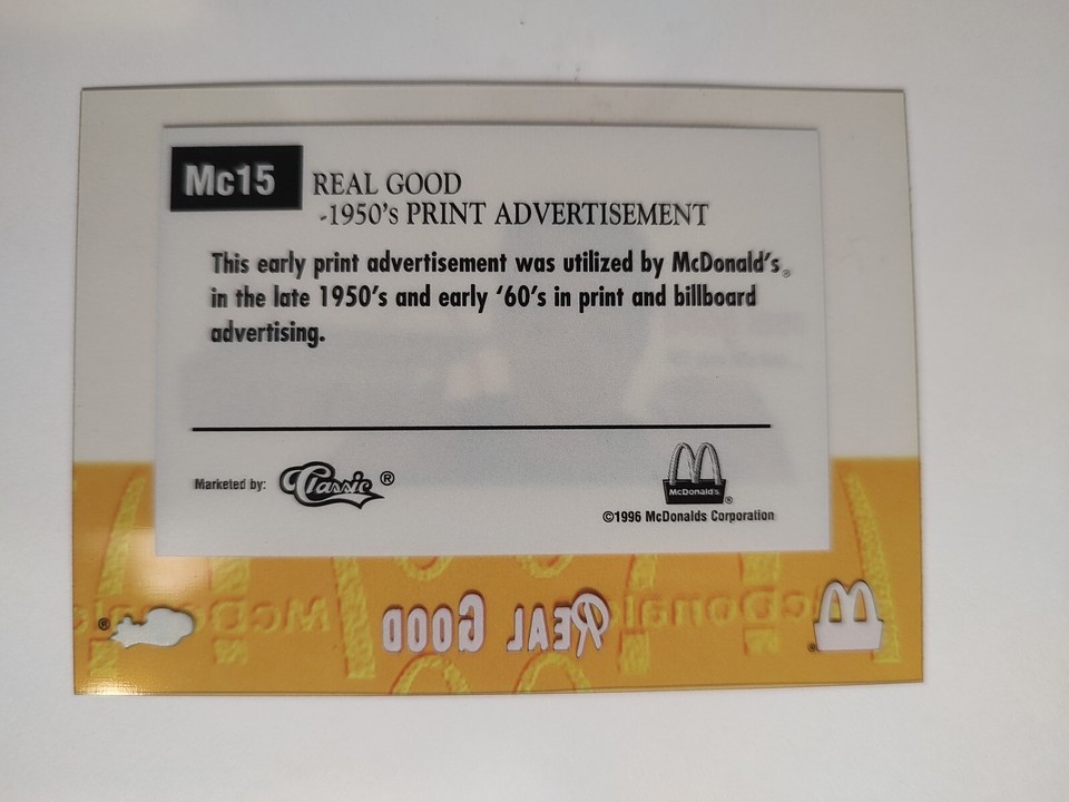 1996 McDonald's Acetate Insert Trading Card Real Good #Mc 15 NEW ...