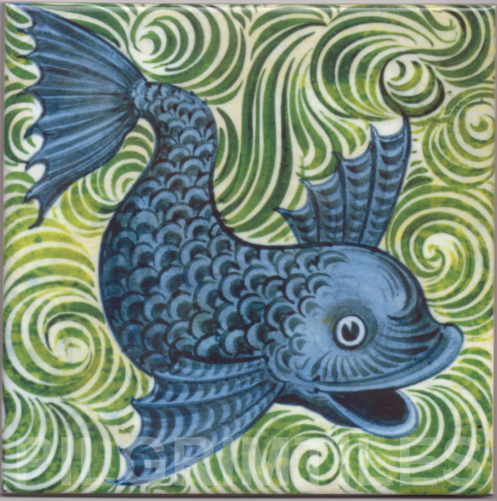 William De Morgan Blue Fish Kiln Fired Ceramic or Porcelain Tiles ...