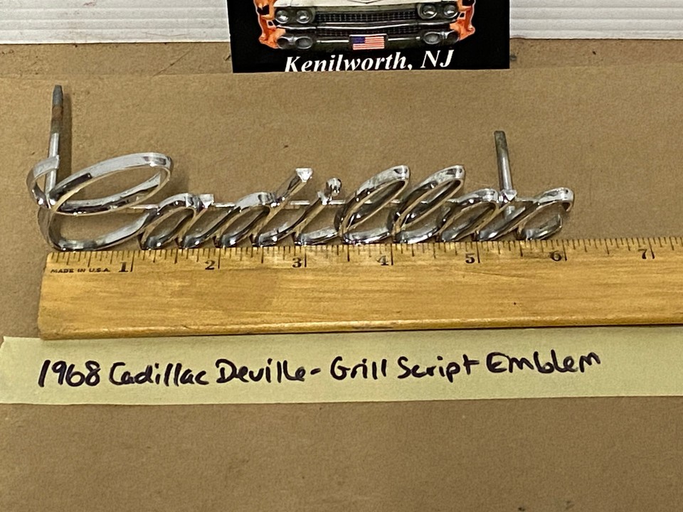 OEM 68 Cadillac Deville FRONT GRILL SCRIPT EMBLEM BADGE #1490224 *SHOW ...