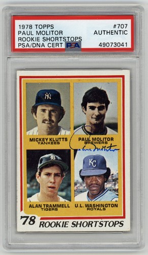1978 BREWERS Paul Molitor signed ROOKIE card Topps #707 PSA/DNA Slab ...