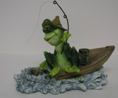 Cute Frog Fishing In A Boat Figurine | eBay