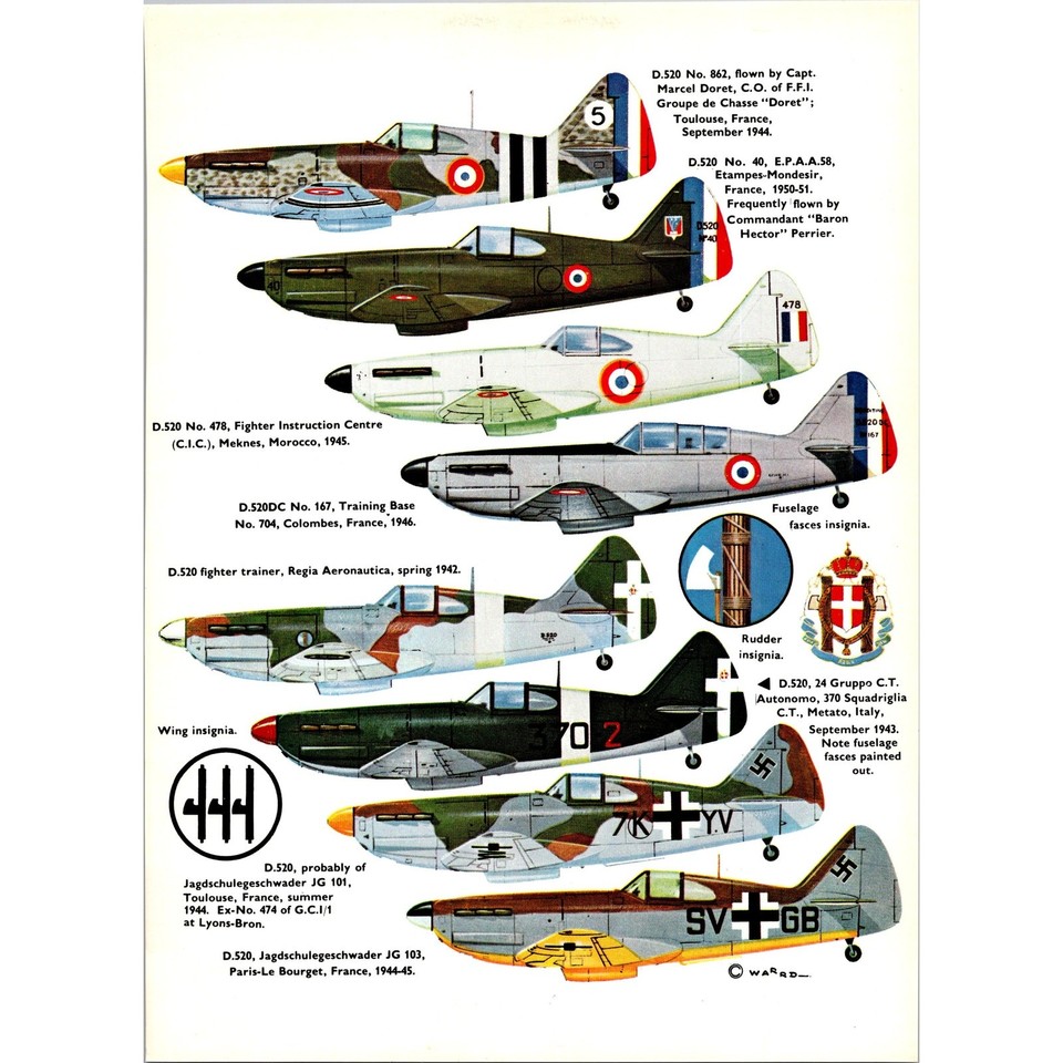 D520 No 40 EPAA58 Etampes-Mondesir France 1969 Aircraft Warplane Print ...