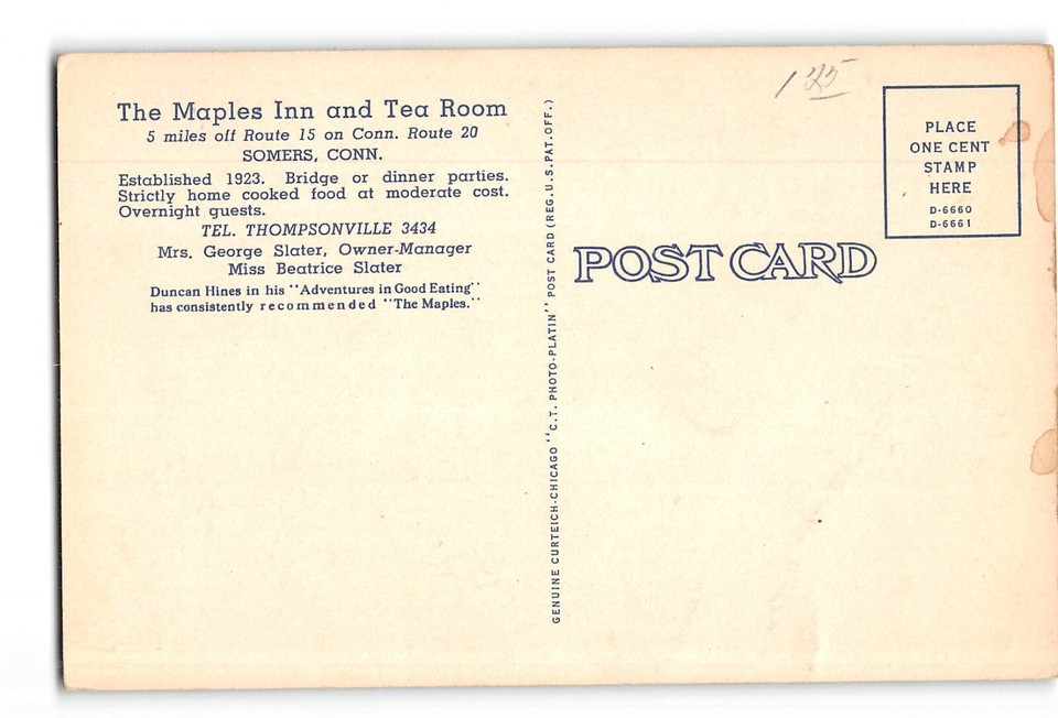 Somers Connecticut CT Vintage Postcard The Maples Inn and Tea Room | eBay