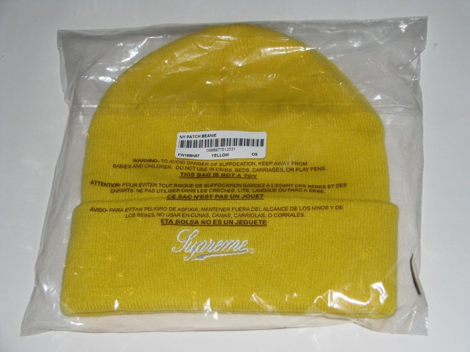 SUPREME New York NY Patch Beanie YELLOW Winter Hat Cap NEW! F/W 2019 | eBay