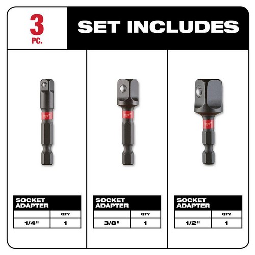 Milwaukee Shockwave IMPACT DUTY 2" SOCKET ADAPTER SET: 1/4" 3/8" 1/2 ...