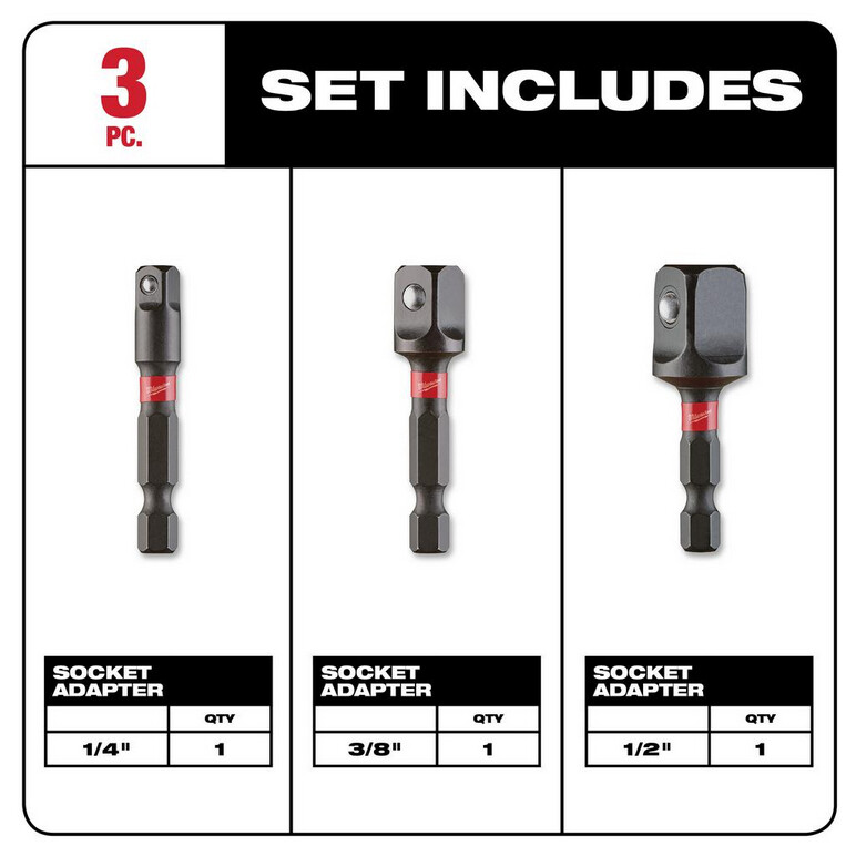Milwaukee Shockwave IMPACT DUTY 2" SOCKET ADAPTER SET: 1/4" 3/8" 1/2 ...