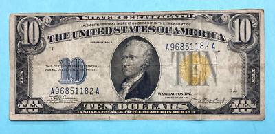 1934 A $10 Silver Certificate ~ Gold Seal Bank Note ~ US Currency ...