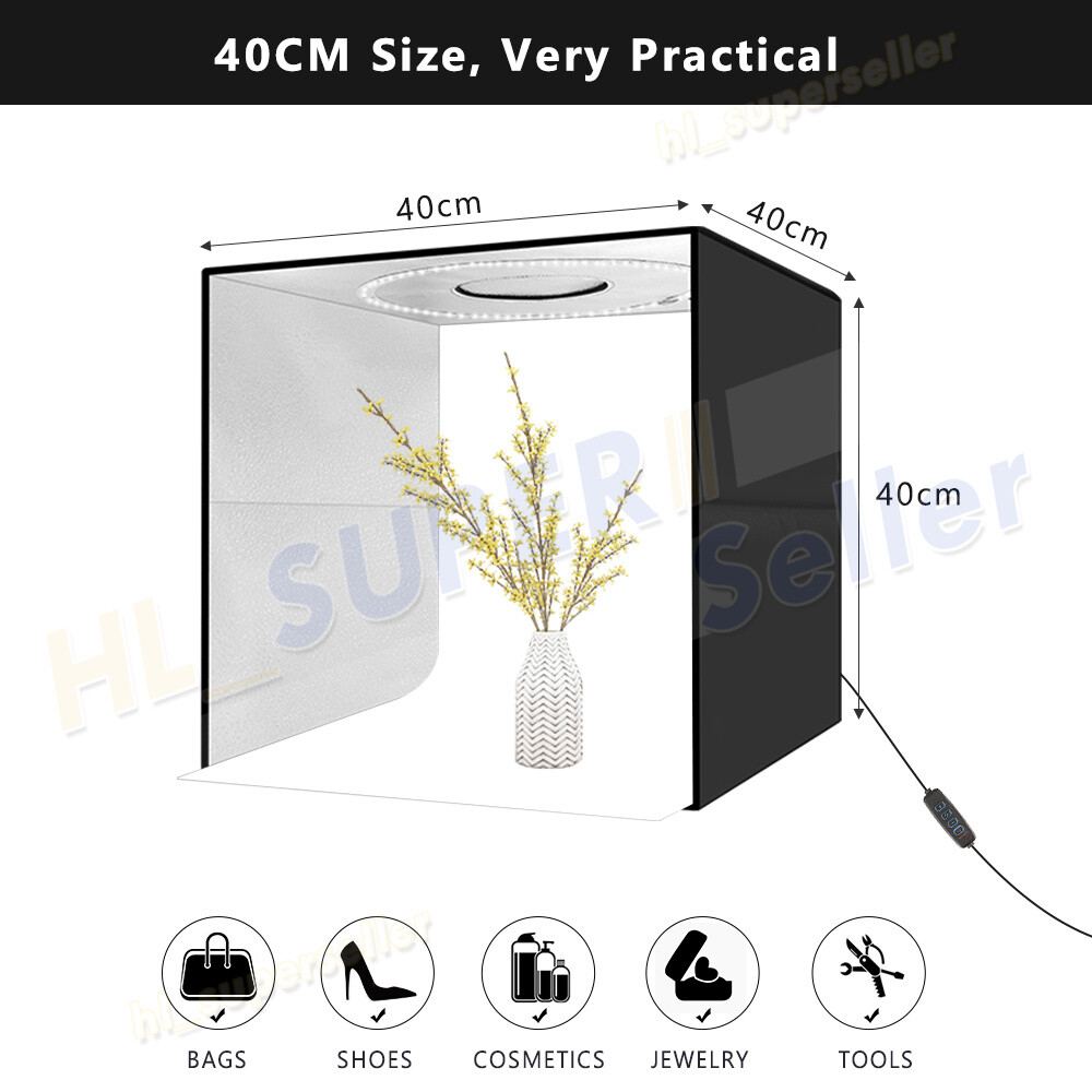 Photo Box 40CM LED Light Tent 144LED Cube Soft Box Room Bar Portable ...