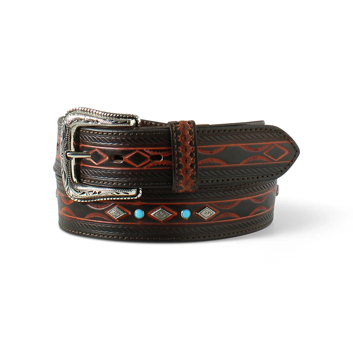 Ariat Men's Concho Inlay Embossed Studs Western Leather Belt A1039602 ...
