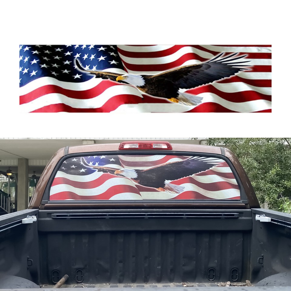 AMERICAN FLAG EAGLE See-Through Rear Window Decal Vinyl SUV Pickup ...