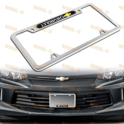 1PCS For CHEVY CHEVROLET Black Silver Metal Stainless Steel License ...
