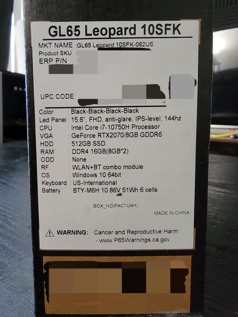 MSI GL65 Leopard 15.6" (512GB SSD, Intel Core i7-10750H, 2.60GHz, 16GB ...