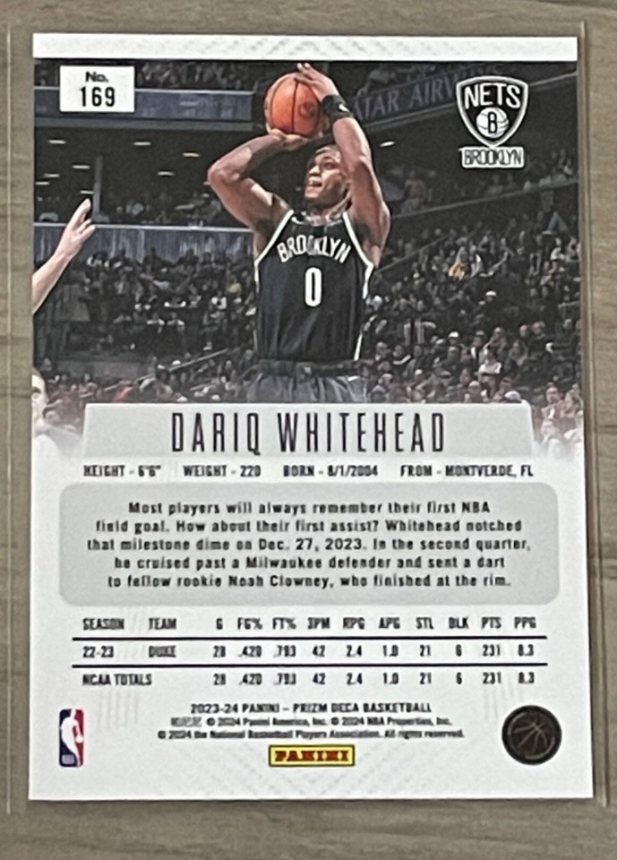 DARIQ WHITEHEAD 2023-24 PANINI PRIZM DECA FLASHBACK ROOKIE RC NETS | eBay