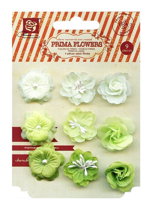 Prima, Lady Godiva's, Fabric Flowers, Beaded Centers, Limeade, Green ...