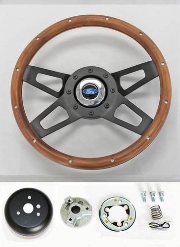 78-91 Ford F100 F150 F250 Bronco 13 1/2" 4 spoke wood on black steering ...