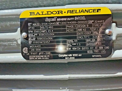 Sundyne LMV-322 motor, 40HP, Splined recess for splined shaft, Baldor ...