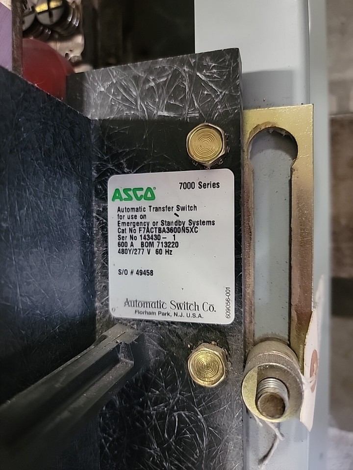 ASCO AUTO TRANSFER SWITCH 7000 SER 600A 480/277V 3PH F7ACTBA3600N5XC W ...