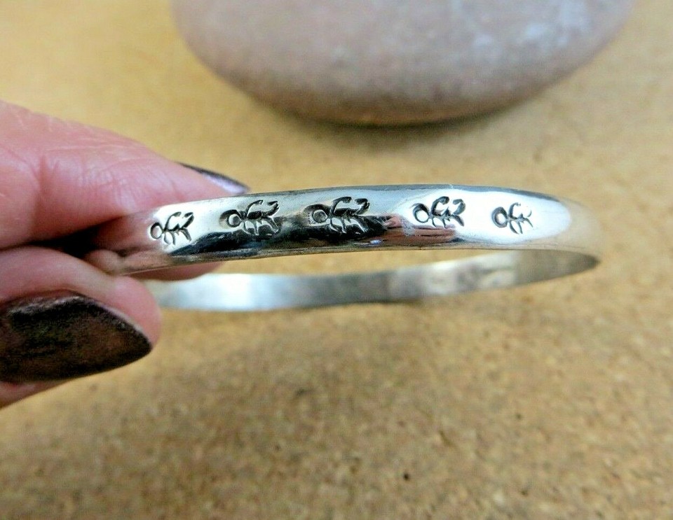Vintage Etched Stick People 925 Sterling Silver Bangle Bracelet 11.7 ...