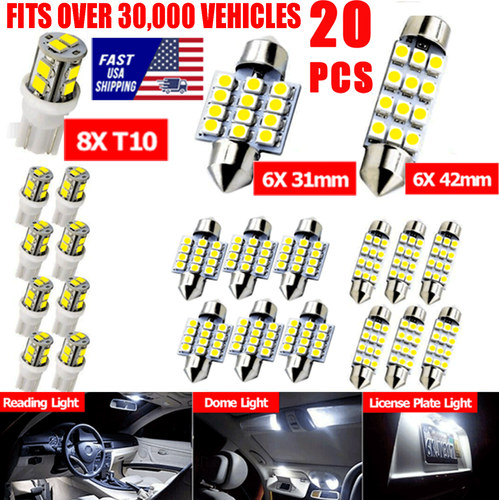 20pcs LED Interior Lights Bulbs Kit Car Trunk Dome License Plate Lamps ...